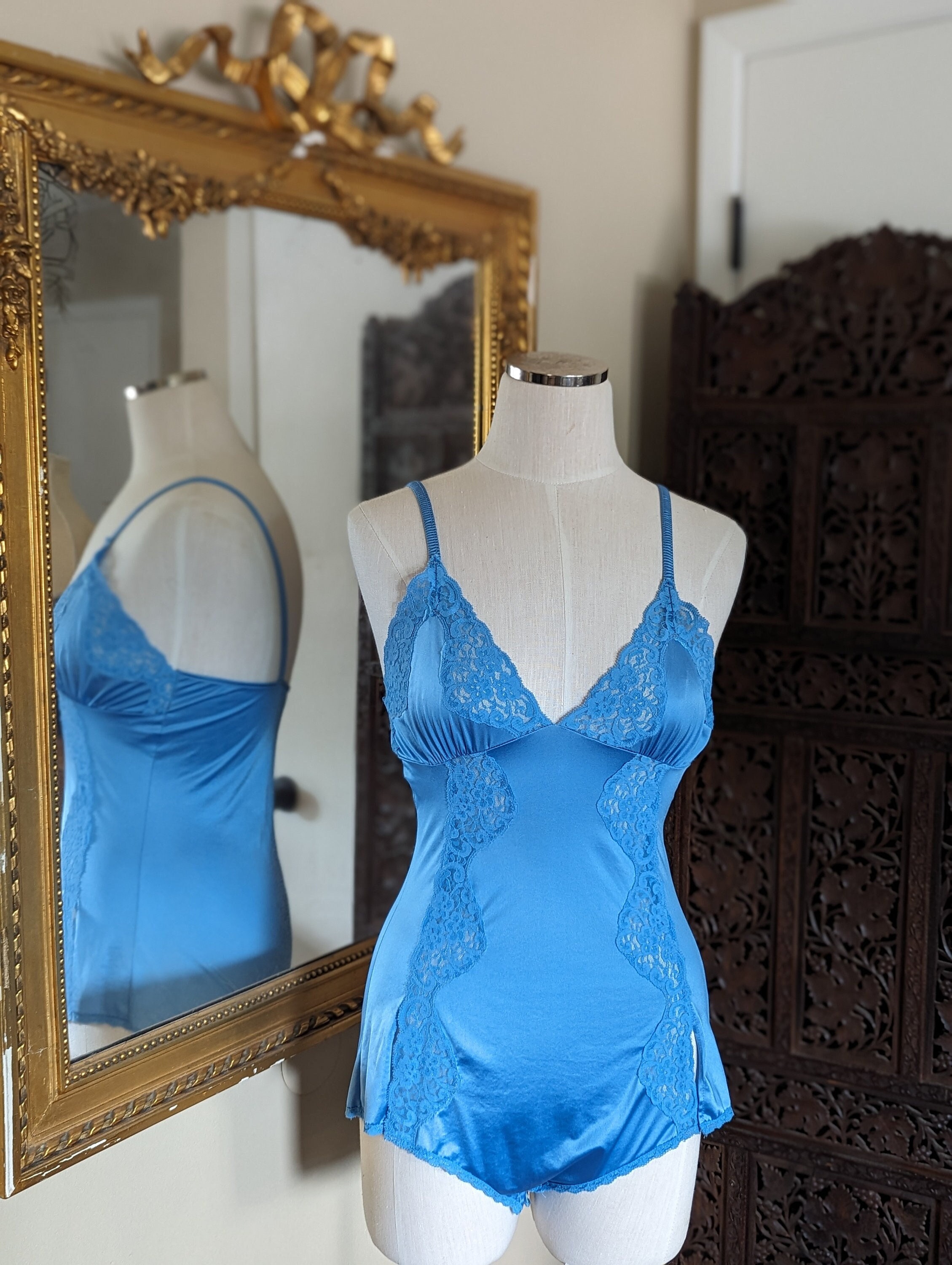 Vintage 80's Nylon Cornflower Blue Teddy - Etsy