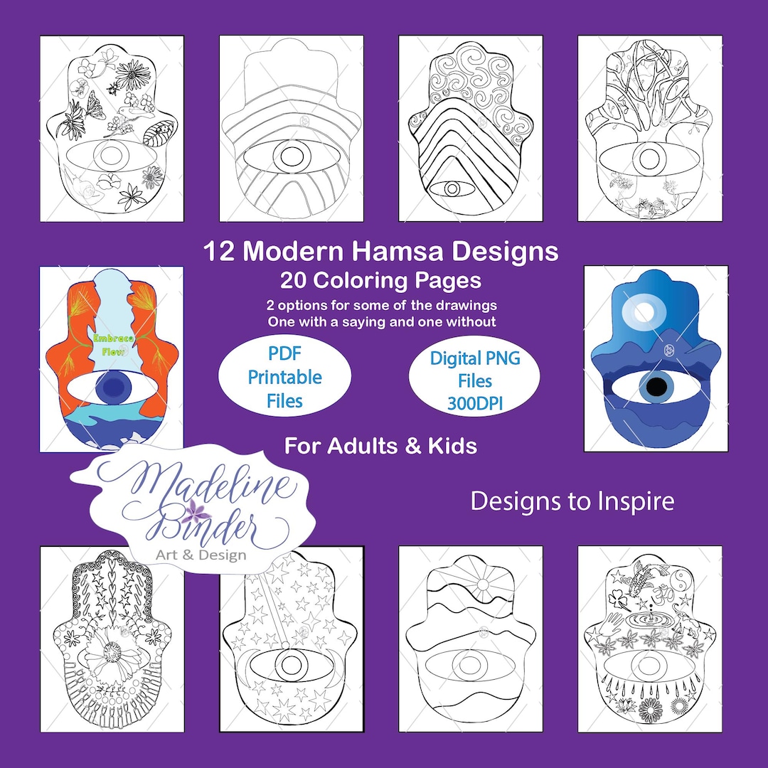 20 Modern Hamsa Hand Coloring Pages. Spiritual Hamsa Designs . Hamsa ...