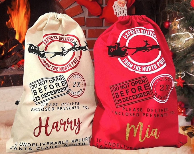 XL Personalised Christmas Santa Sack, Custom Hessian North Pole Post ...
