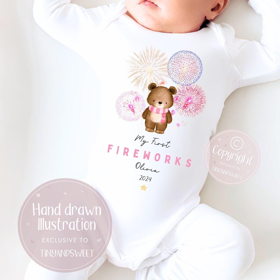Personalised Babies First Firework Night Sleepsuit, 1st Bonfire Night ...