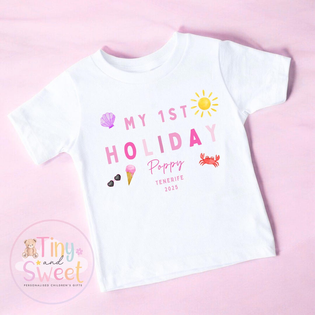 My First Holiday T-shirt, Personalised Baby Travel Outfit, Baby’s First ...