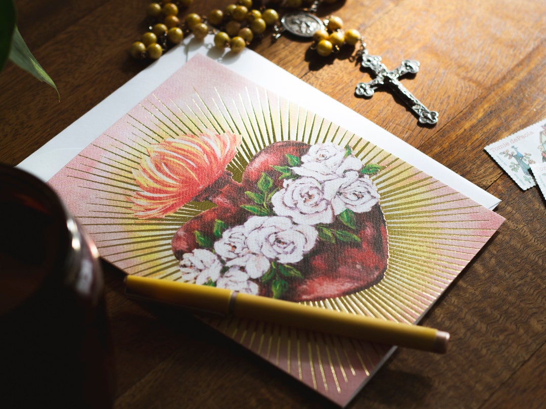 Immaculate Heart of Mary Gold Foil Card — Catholic Card 5x7 - Etsy