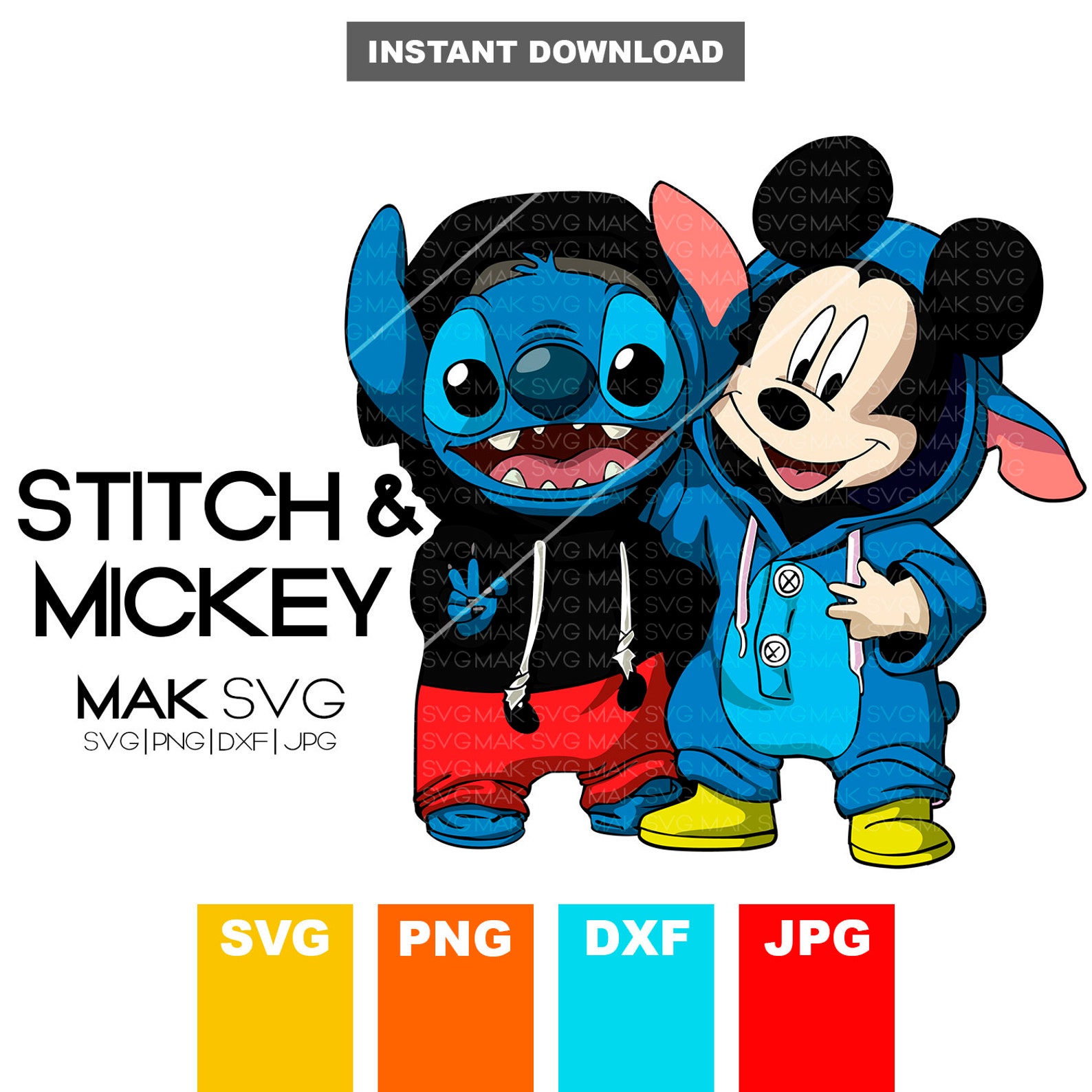 Stitch and Mickey Svg, Mickey Svg, Mickey Png, Mickey Cut File, Stitch ...
