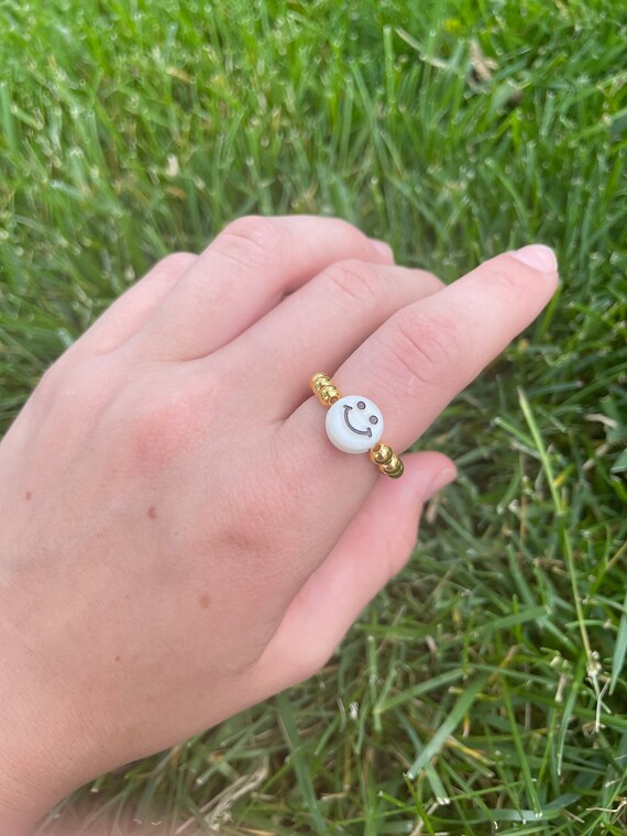 Cute Smiley Face Rings. Blue Rings Dark Blue Rings White - Etsy