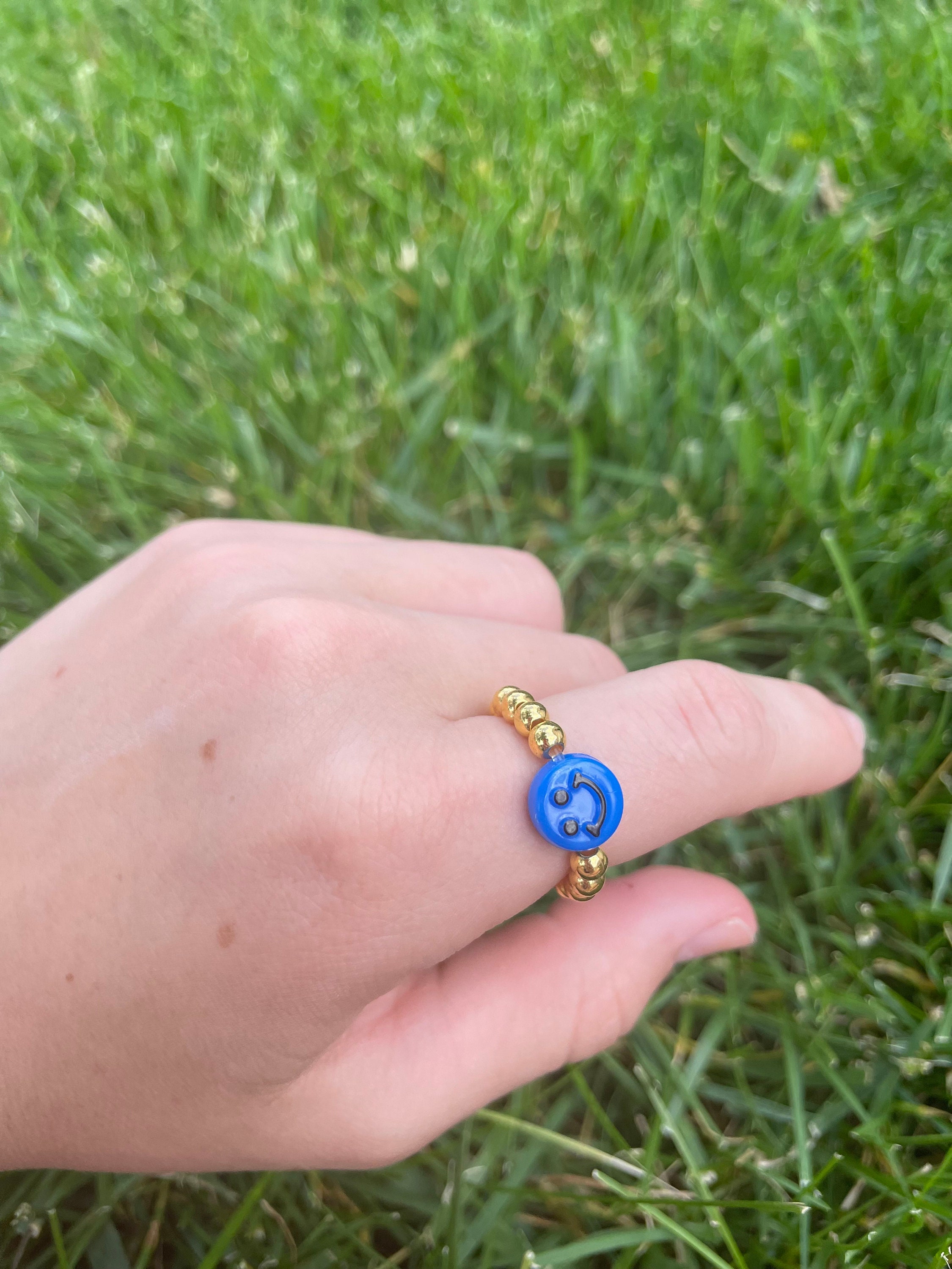 Cute Smiley Face Rings. Blue Rings Dark Blue Rings White - Etsy