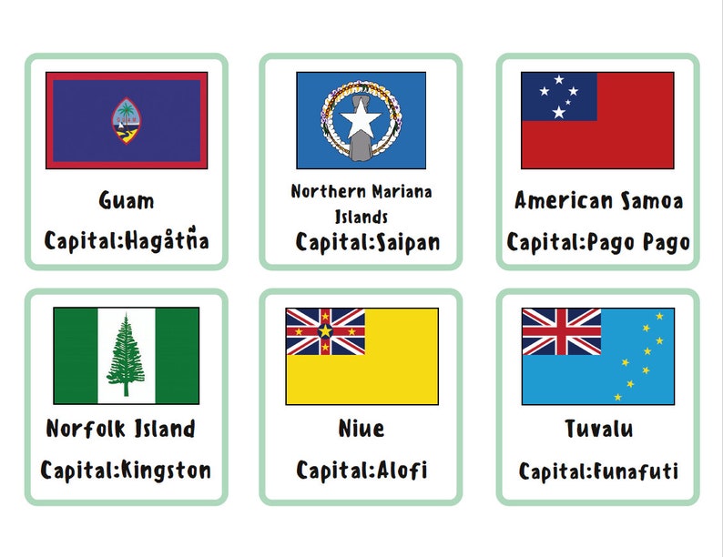 Discover Oceania: Flags Capitals and Countries Flashcards - Etsy