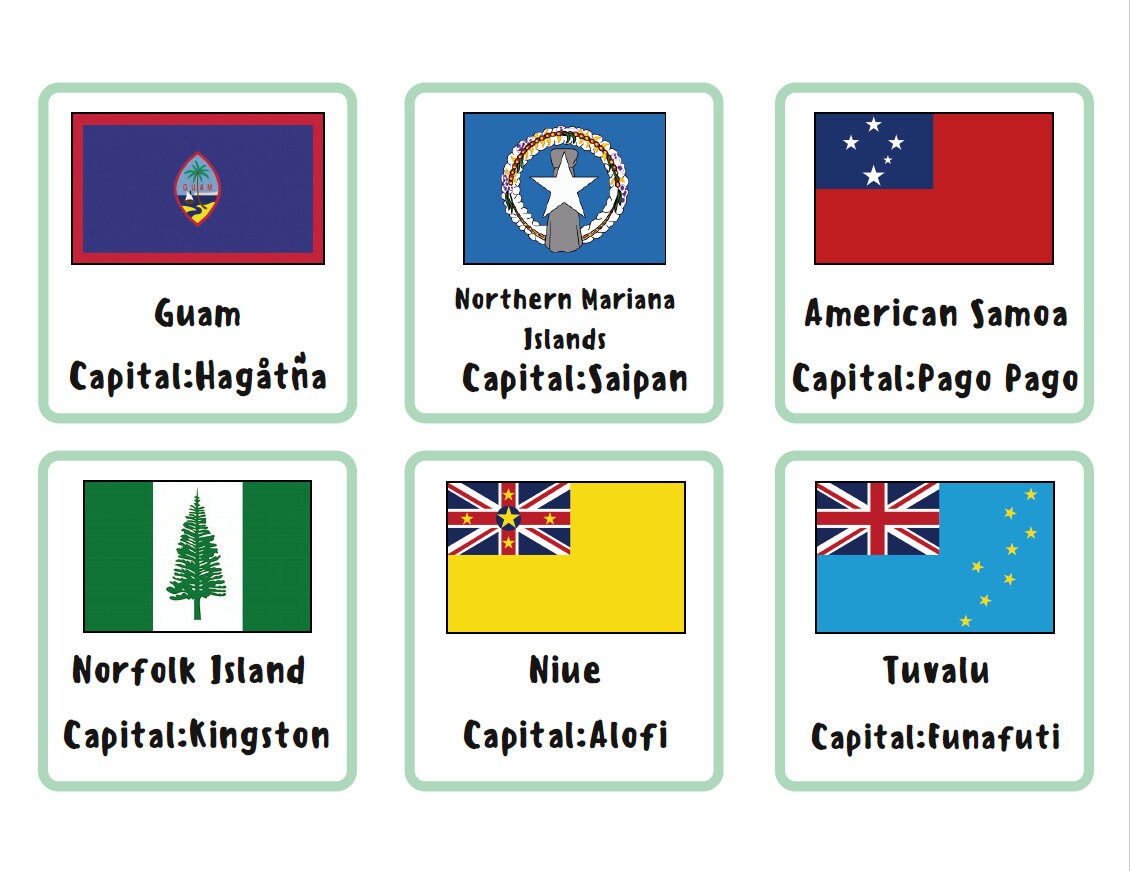 Discover Oceania: Flags Capitals and Countries Flashcards - Etsy