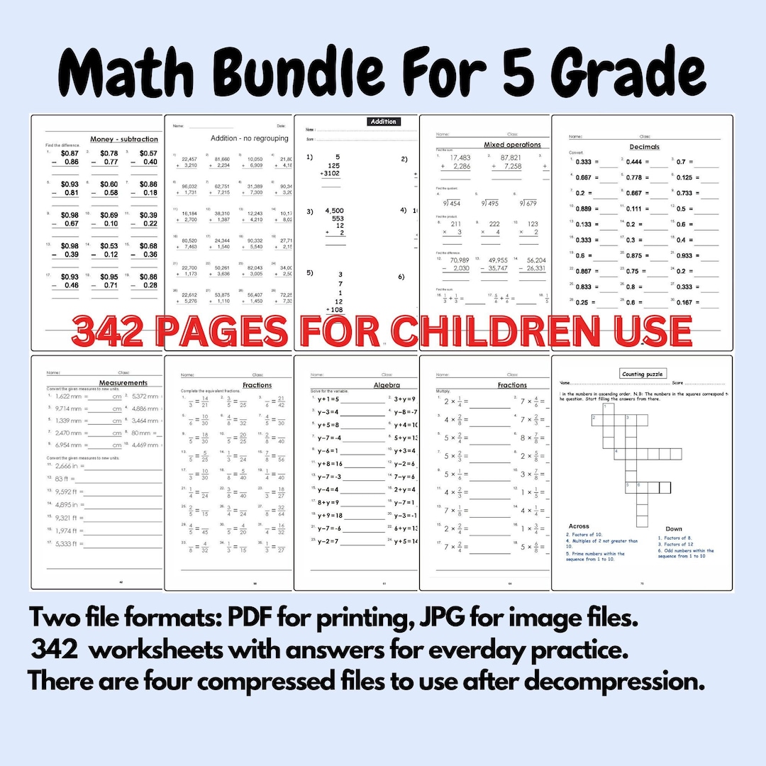 5 Grade Math Worksheet,math for Kids,homeschool Education,instant ...