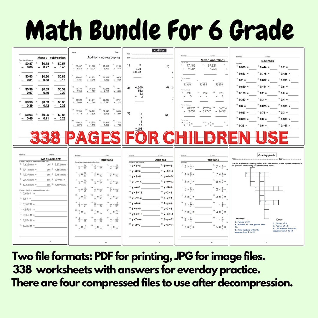 6 Grade Math Worksheet,math for Kids,homeschool Education,instant Download,home Math Practice ...