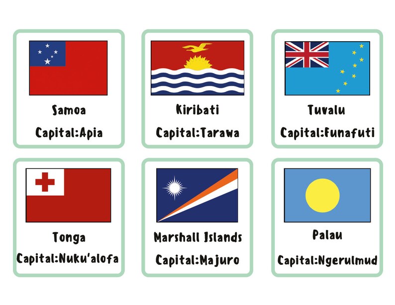 Discover Oceania: Flags Capitals and Countries Flashcards - Etsy