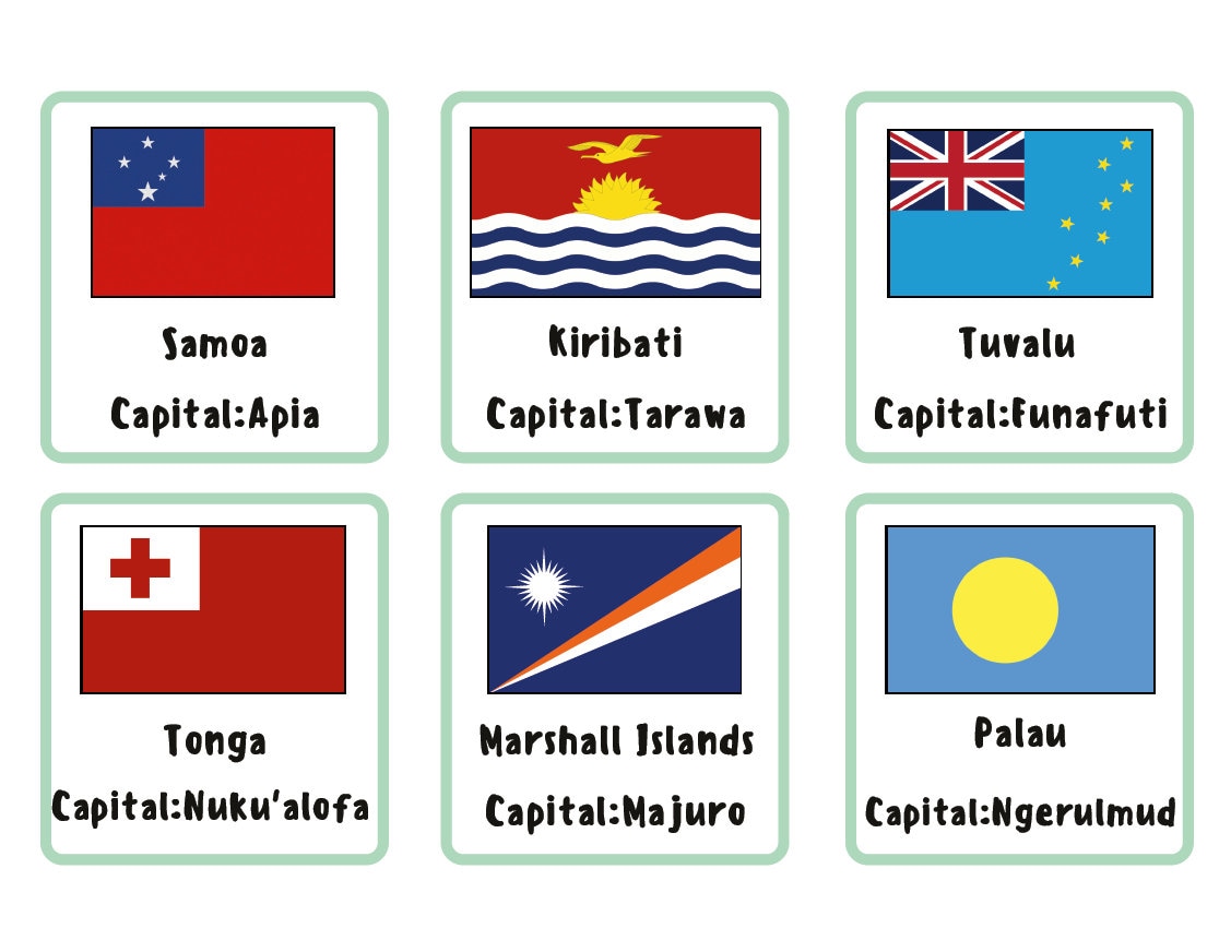 Discover Oceania: Flags Capitals and Countries Flashcards - Etsy