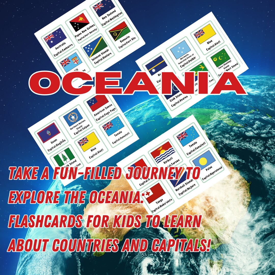 Discover Oceania: Flags Capitals and Countries Flashcards - Etsy