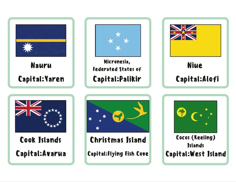 Discover Oceania: Flags Capitals and Countries Flashcards - Etsy