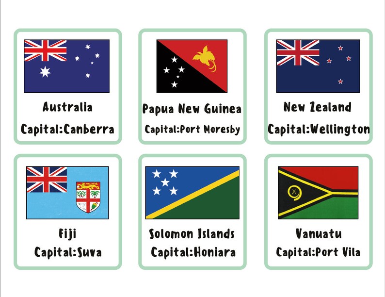 Discover Oceania: Flags Capitals and Countries Flashcards - Etsy