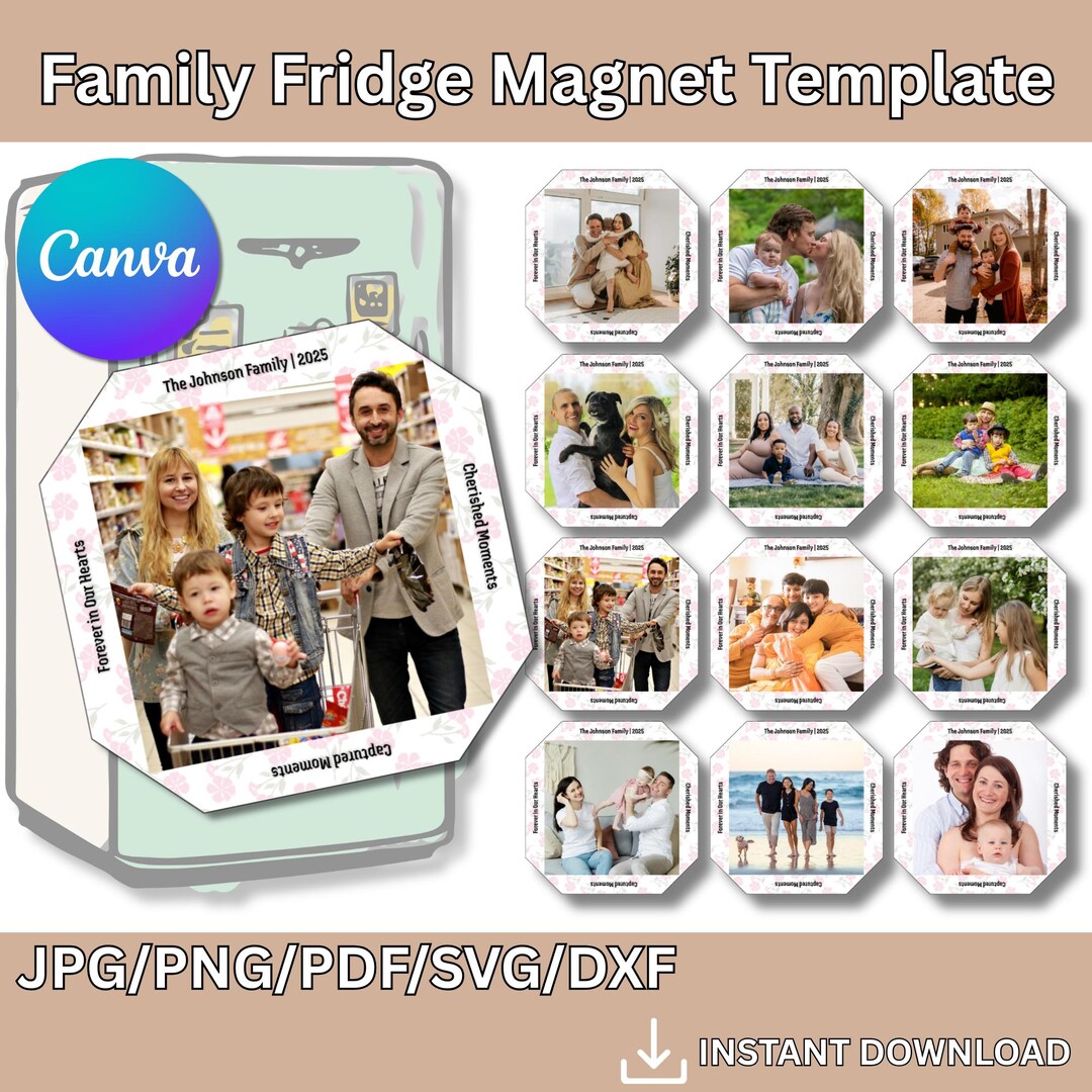 Square Fridge Magnet Template, Editable Photo Magnet, DIY Canva ...