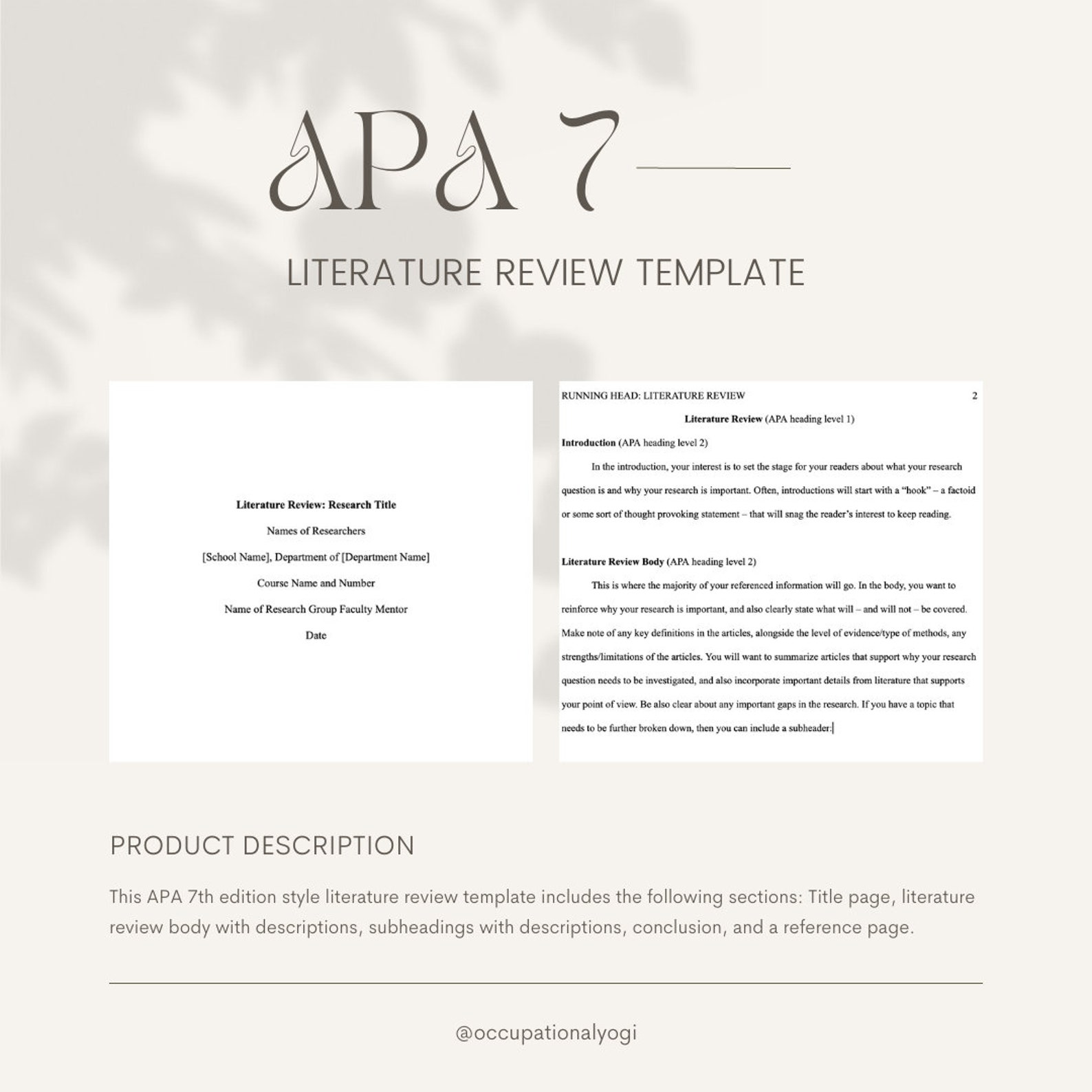 APA 7 Literature Review Template - Etsy