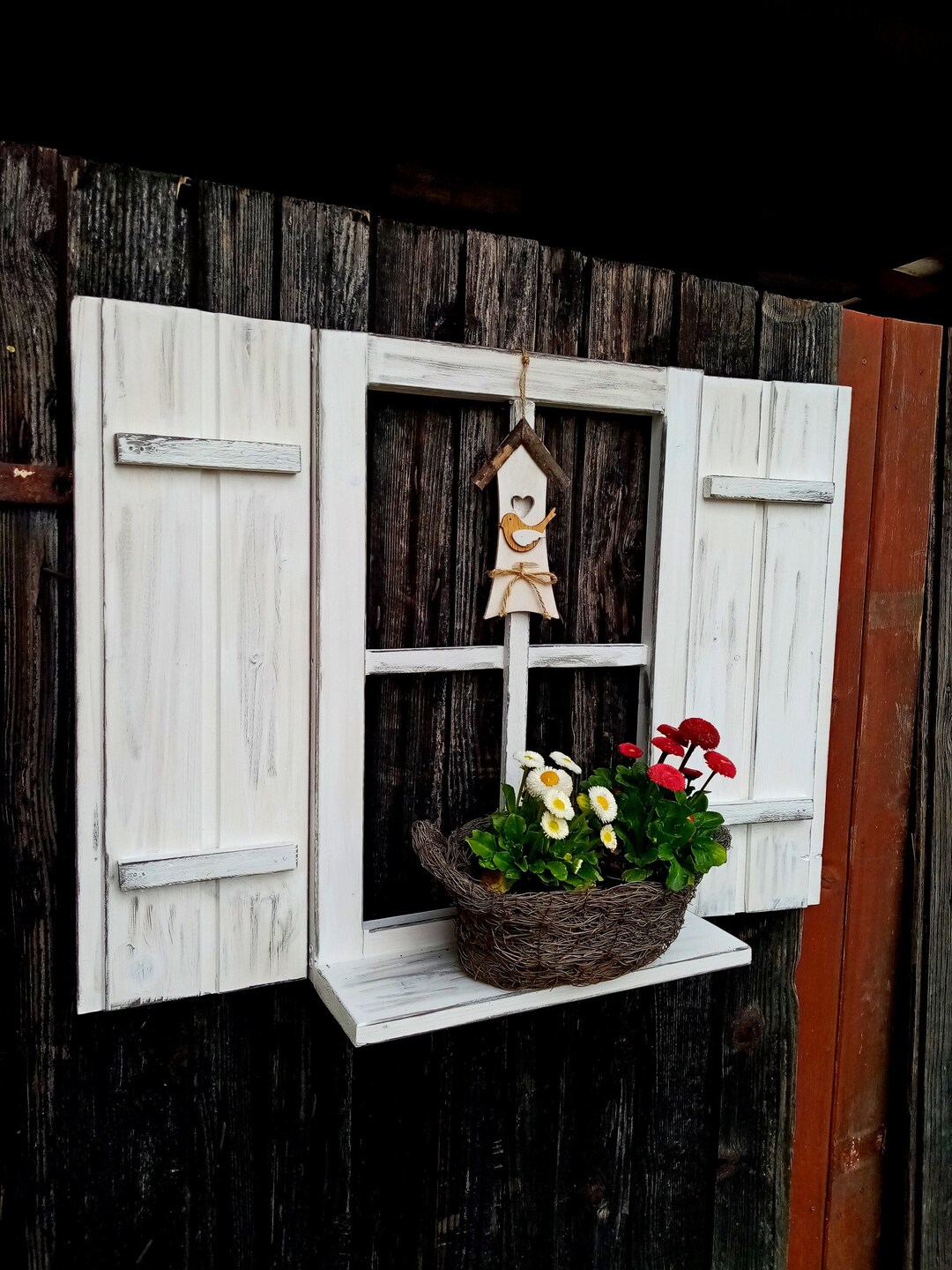 Decorative Wood Window Frame With Shelf Old Windows Rustic - Etsy