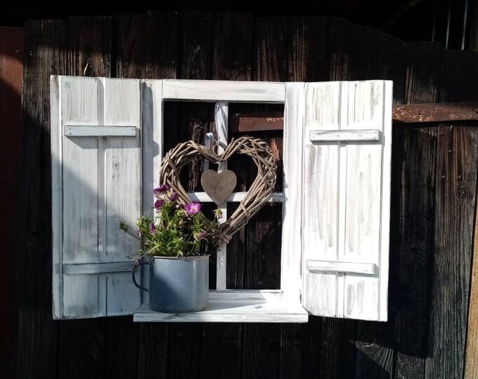 Decorative Wood Window Frame With Shelf, Old Windows, Rustic Window ...