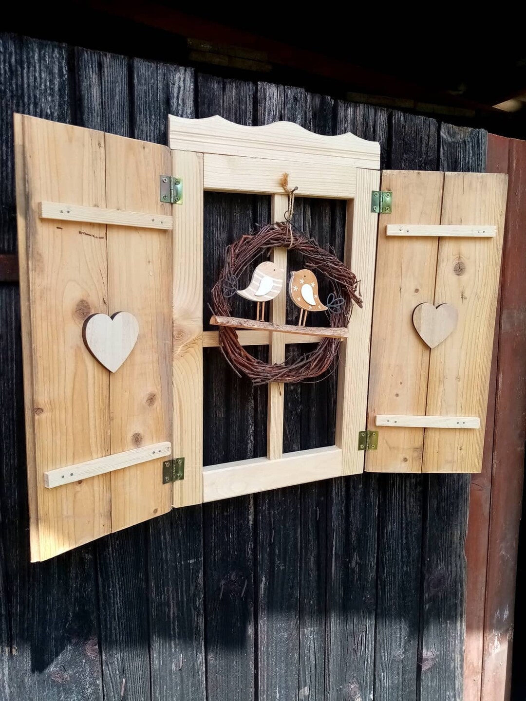 Decorative Wood Window Frame for Wall Decor Heart, Old Windows, Rustic ...