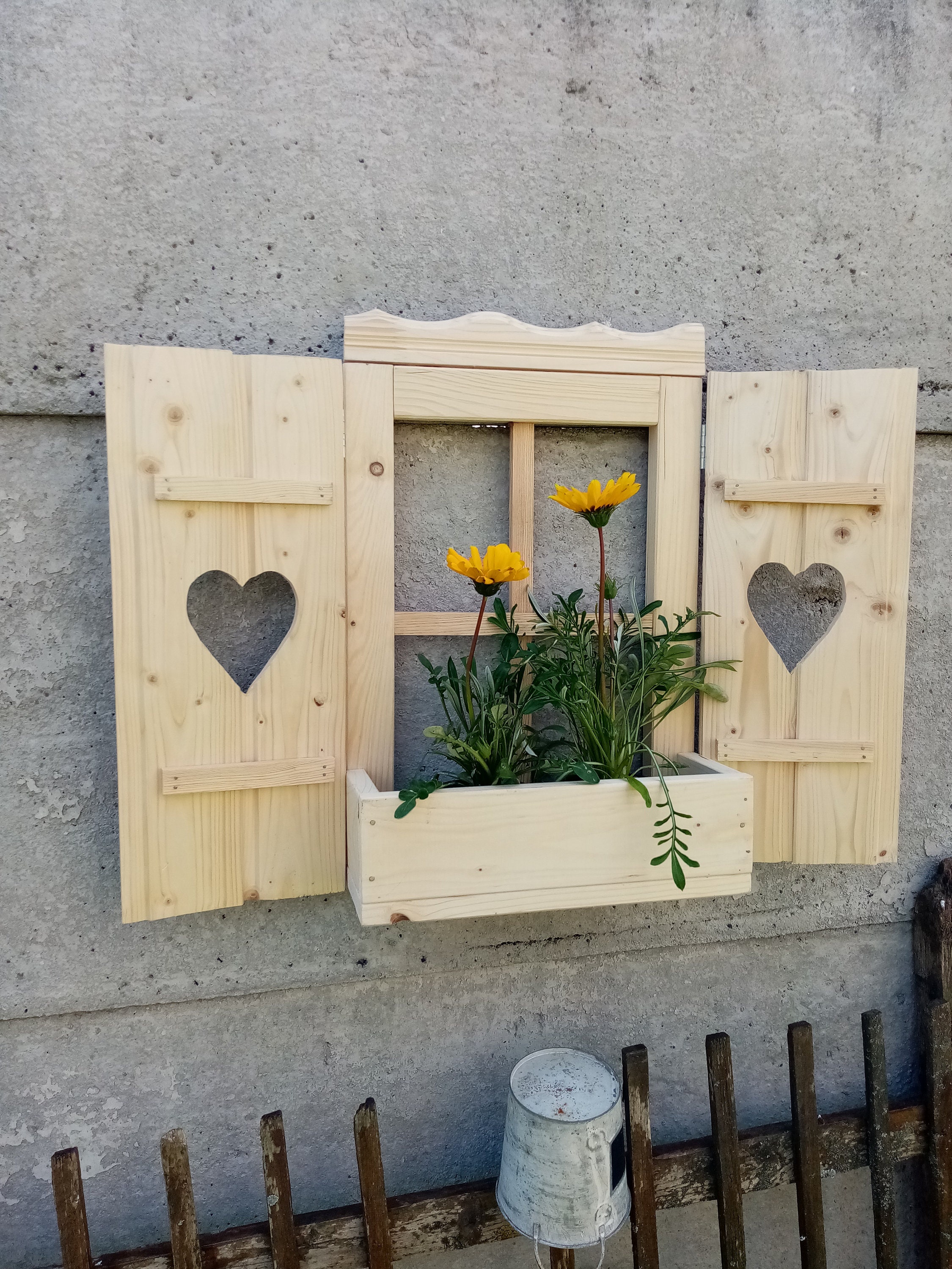 Decorative Wood Window Frame for Wall Decor Heart, Old Windows, Rustic Window With Shutters ...