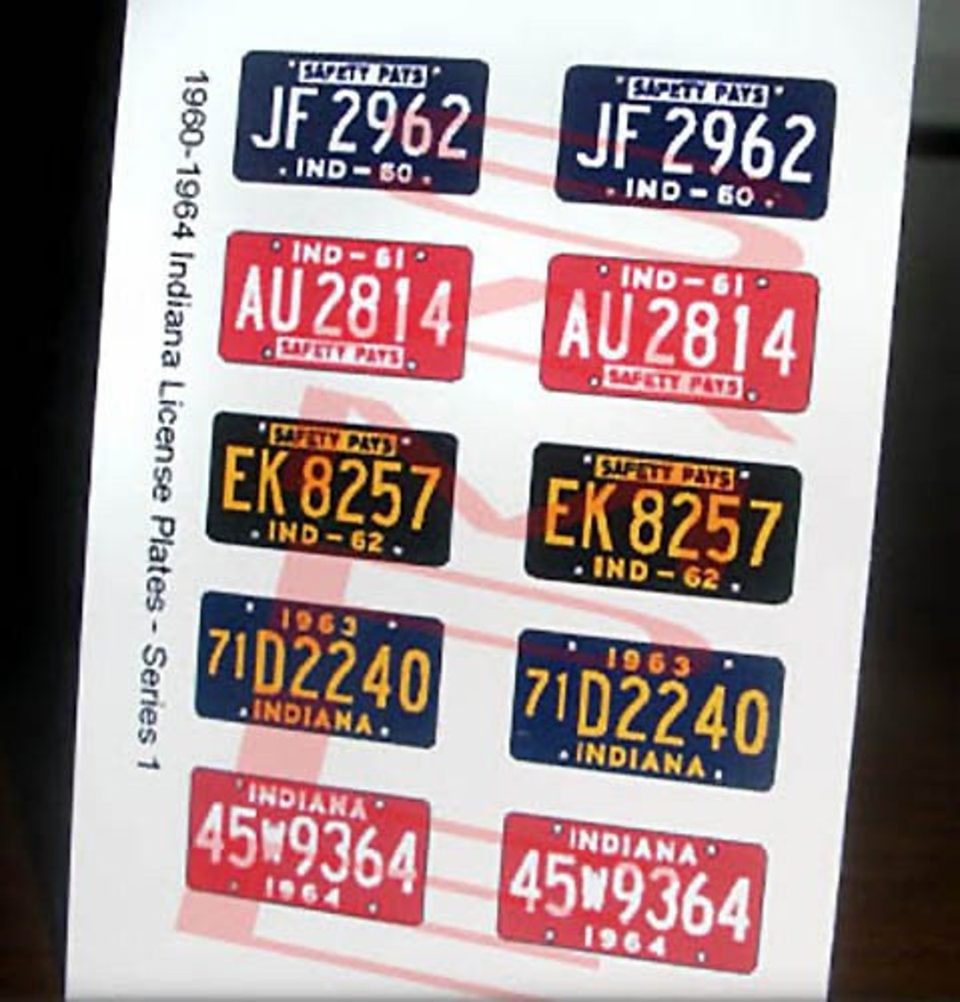 Indiana Miniature License Plates, 1960-1964, for 1/25 Scale Model Cars ...