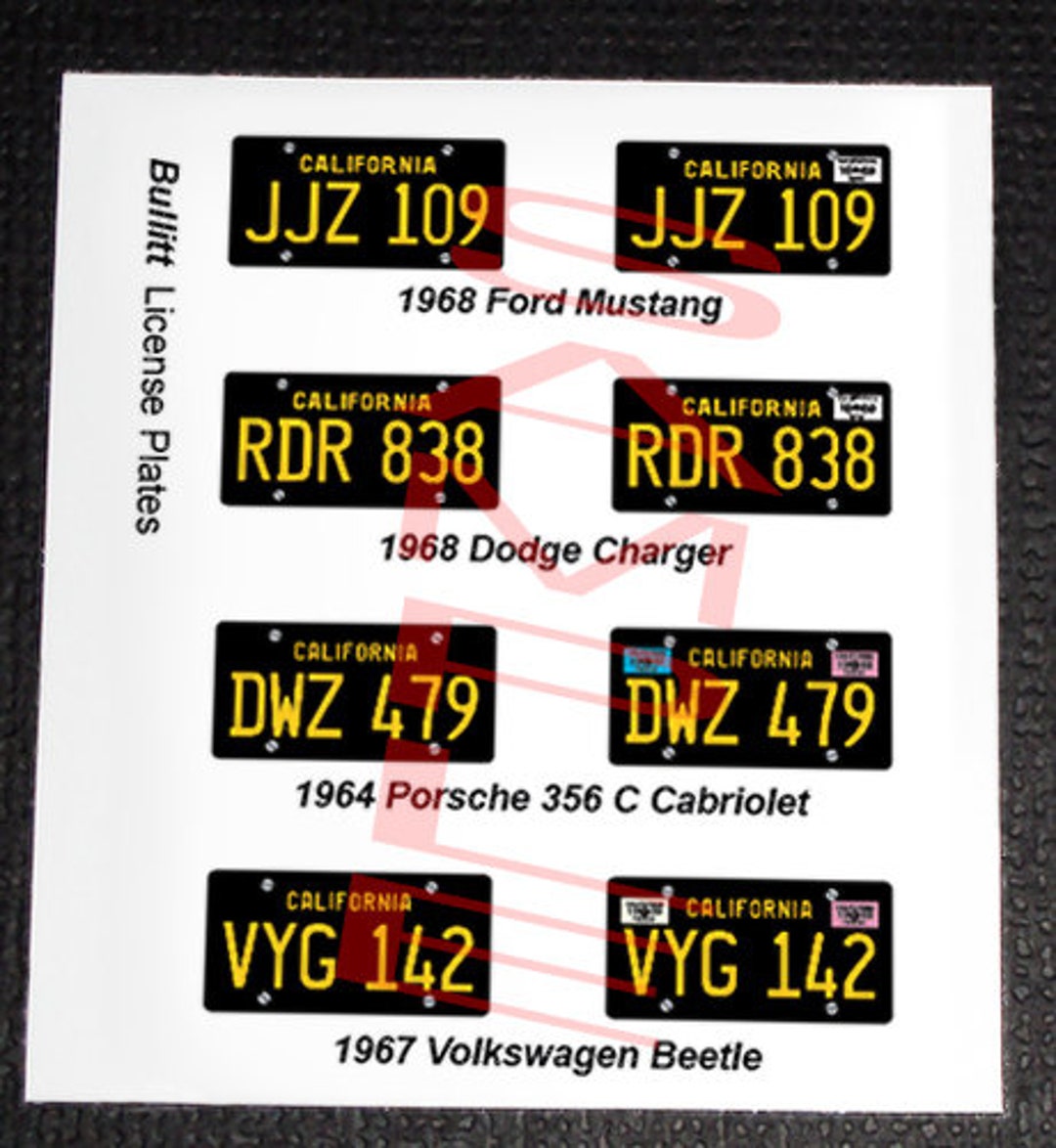 BULLITT Movie Car Miniature License Plates for 1/25 Scale MODEL CARS - Etsy