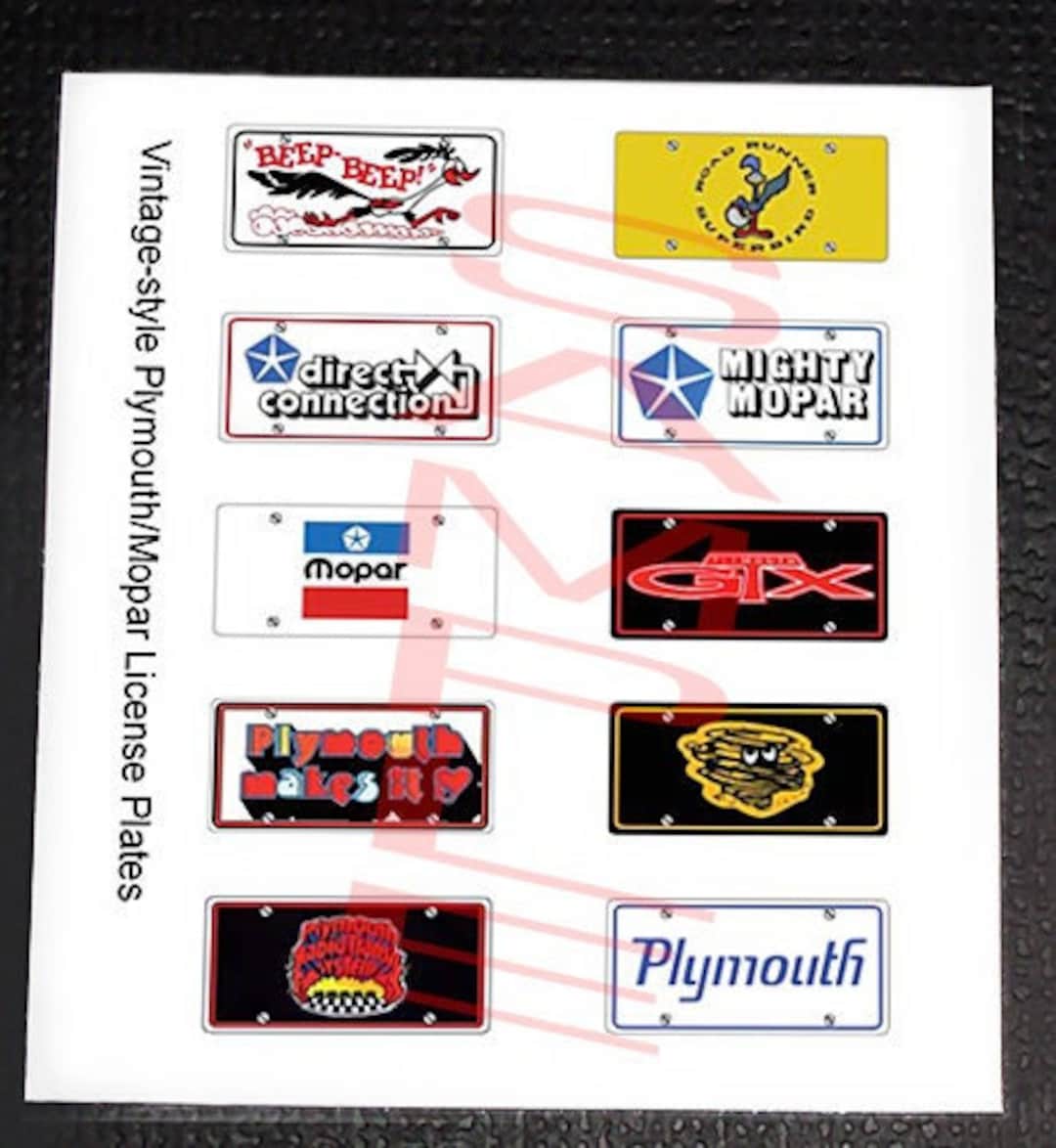 MOPAR Vintage Style Plymouth Miniature License Plates for 1/25 Scale ...