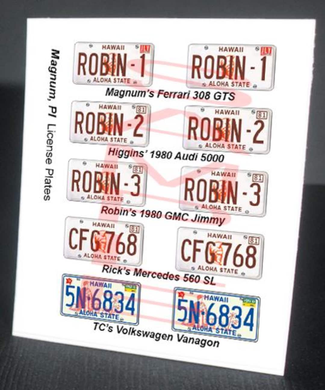 Magnum PI TV Show Miniature License Plates for 1/25 Scale Model Cars - Etsy