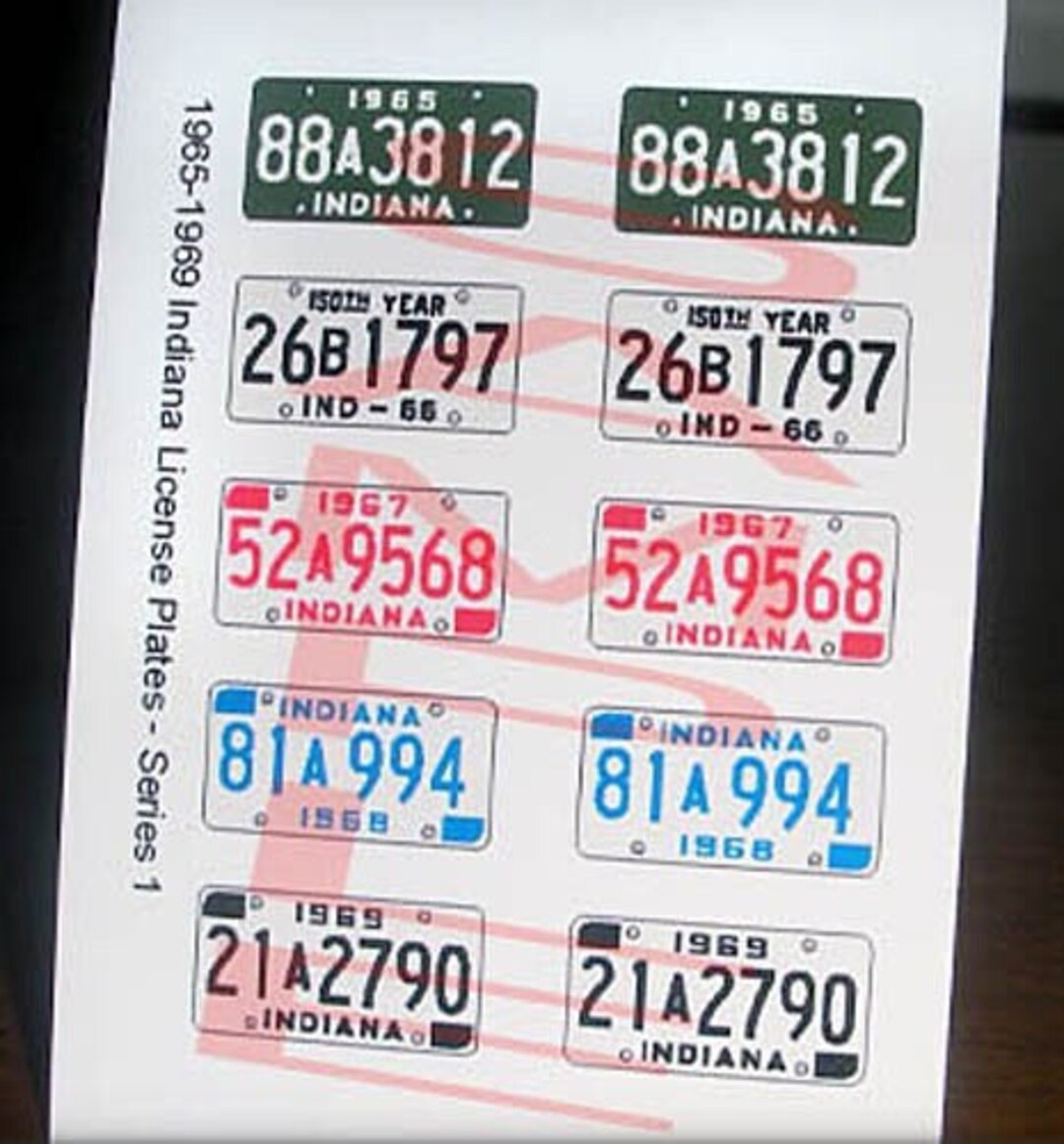 Indiana Miniature License Plates, 1965-1969, for 1/25 Scale Model Cars ...