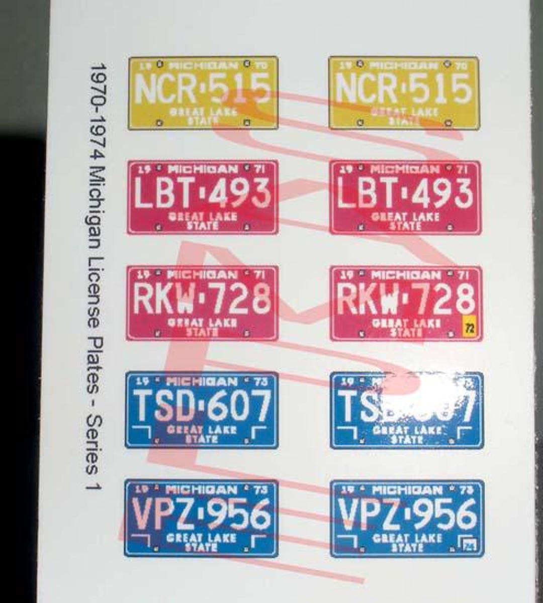 1970 - 1974 MICHIGAN Miniature License Plates for 1/25 Scale MODEL CARS ...