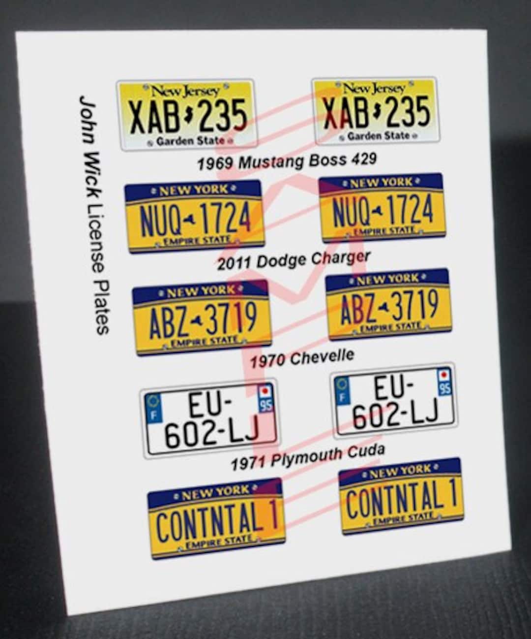 John Wick Car Miniature License Plates for 1/25 Scale Models—unique ...