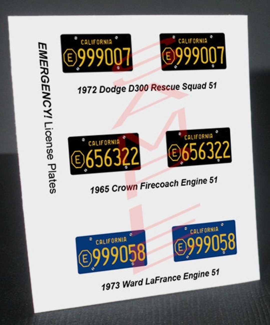 EMERGENCY TV SHOW Miniature License Plates for 1/25 Scale Model ...
