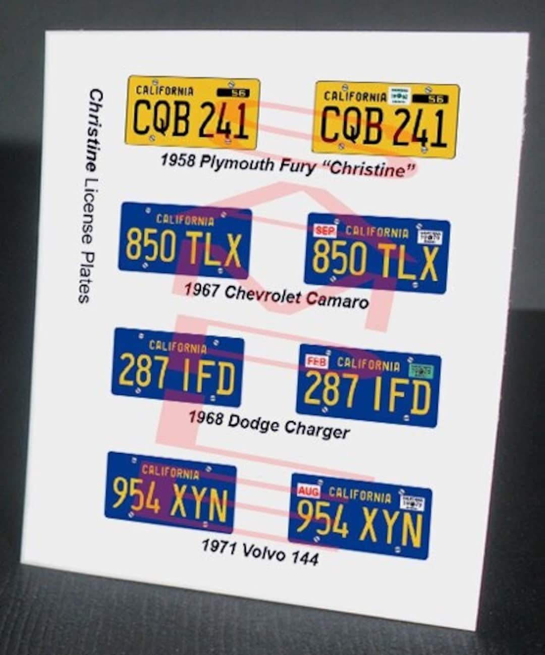 CHRISTINE Movie Car Miniature License Plates for 1/25 Scale MODEL CARS ...