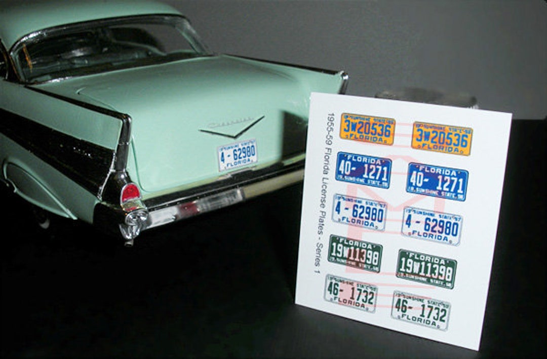 1955 - 1959 FLORIDA Miniature License Plates for 1/25 Scale MODEL CARS ...