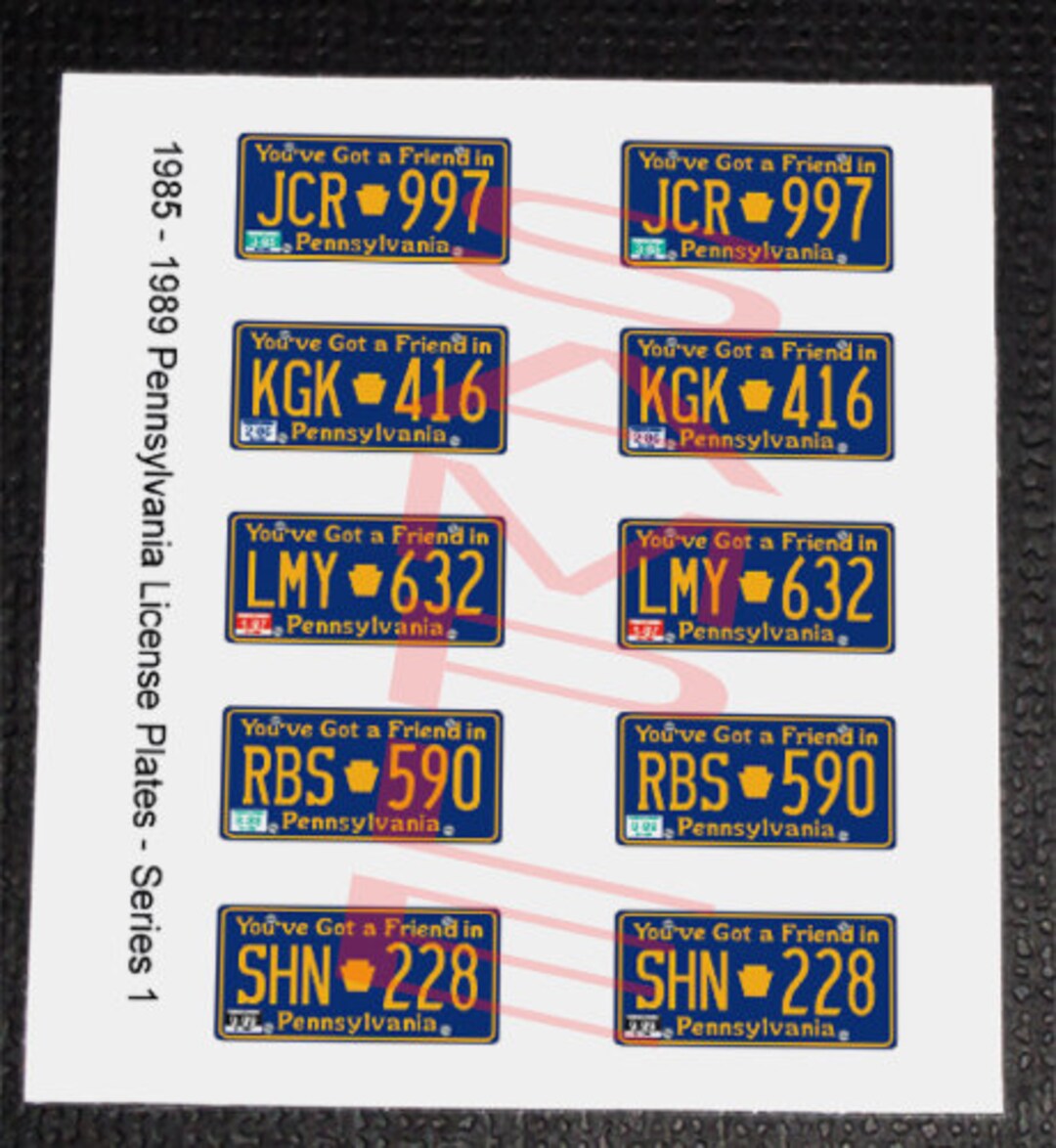 1985 - 1989 Pennsylvania MINIATURE License Plates for 1/25 Scale MODEL ...