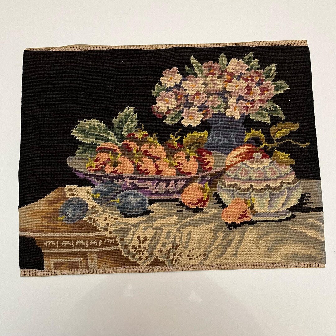 Vintage Needlepoint Canvas of Flowers and Fruit on Table - 1965 - Etsy