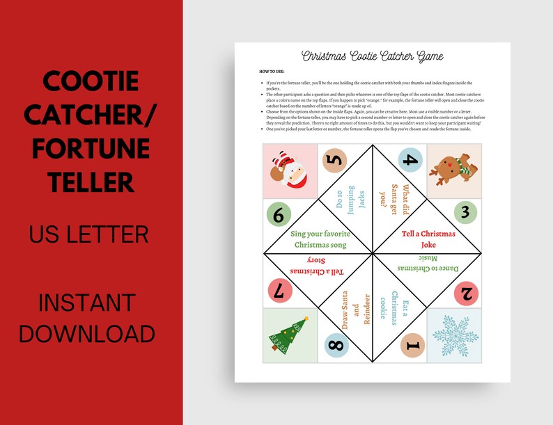 Printable Christmas Cootie Catcher Fortune Teller Activity - Etsy