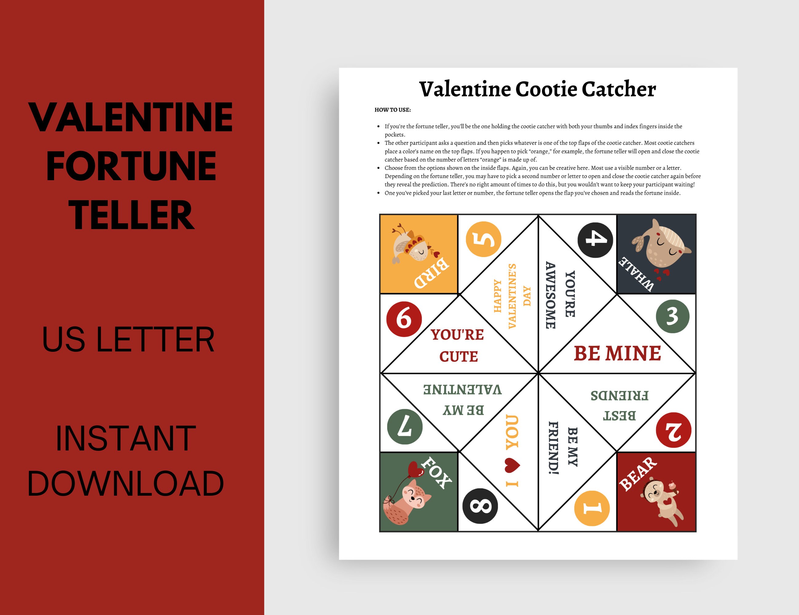 Valentine Cootie Catcherfortune Teller Cute Animal Classroom Valentine ...