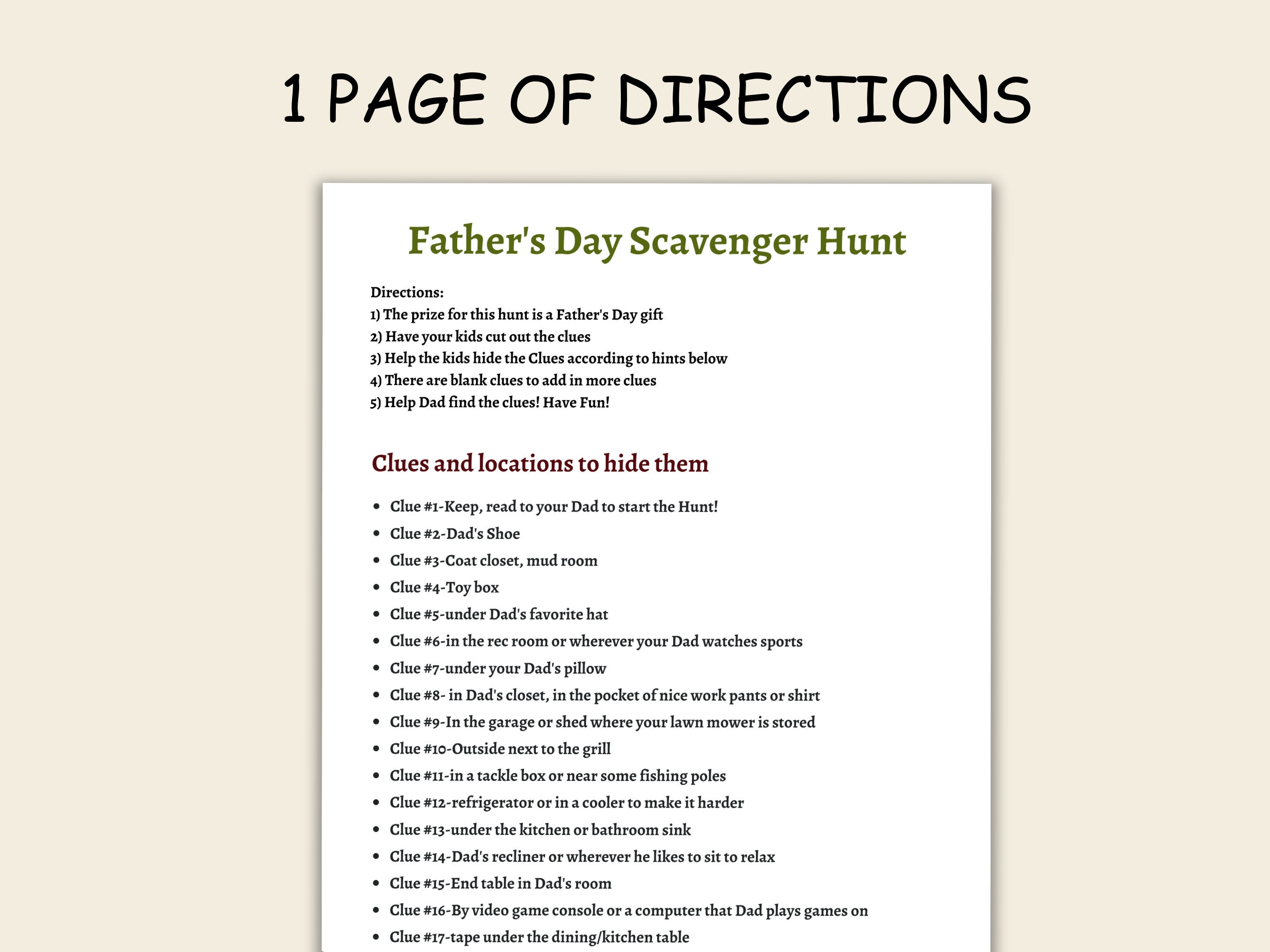 Father's Day Scavenger Hunt Father's Day Treasure Hunt Father's Day ...
