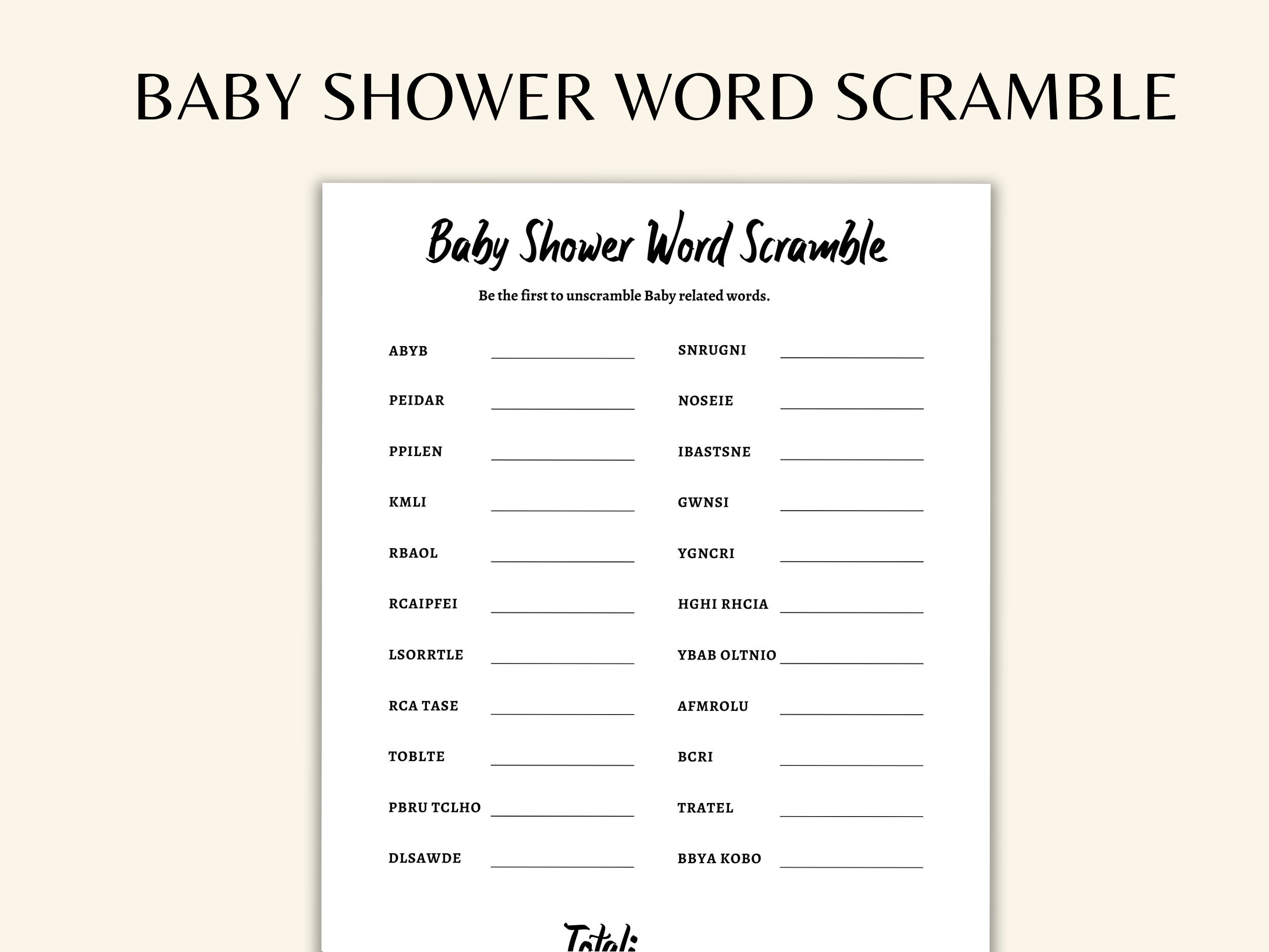 Baby Shower Word Scramble Printable Baby Word Scramble Baby Shower Game ...