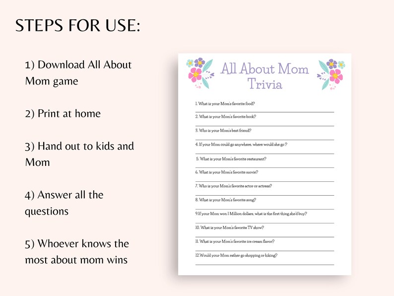 Mother's Day Trivia| All About Mom Quiz| Mother's Day Game for Families ...