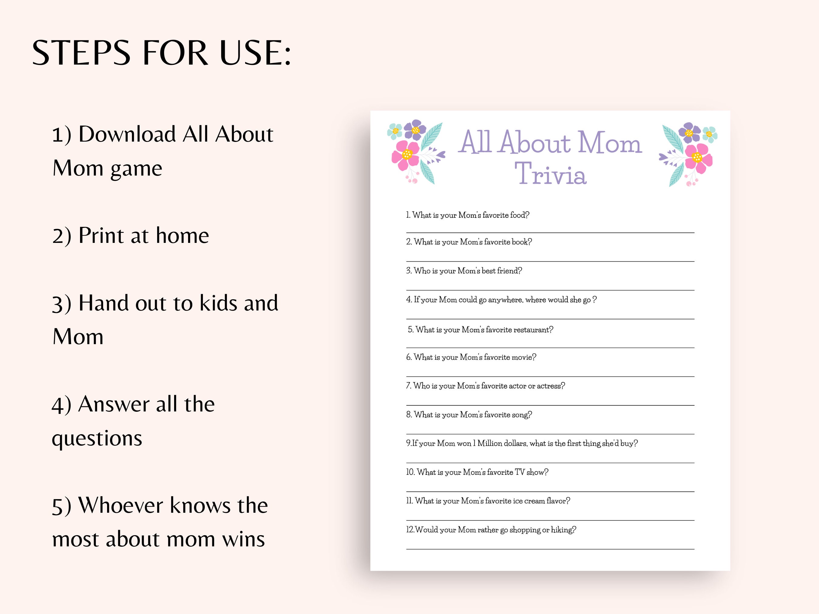 Mother's Day Trivia All About Mom Quiz Mother's Day Game for Families ...