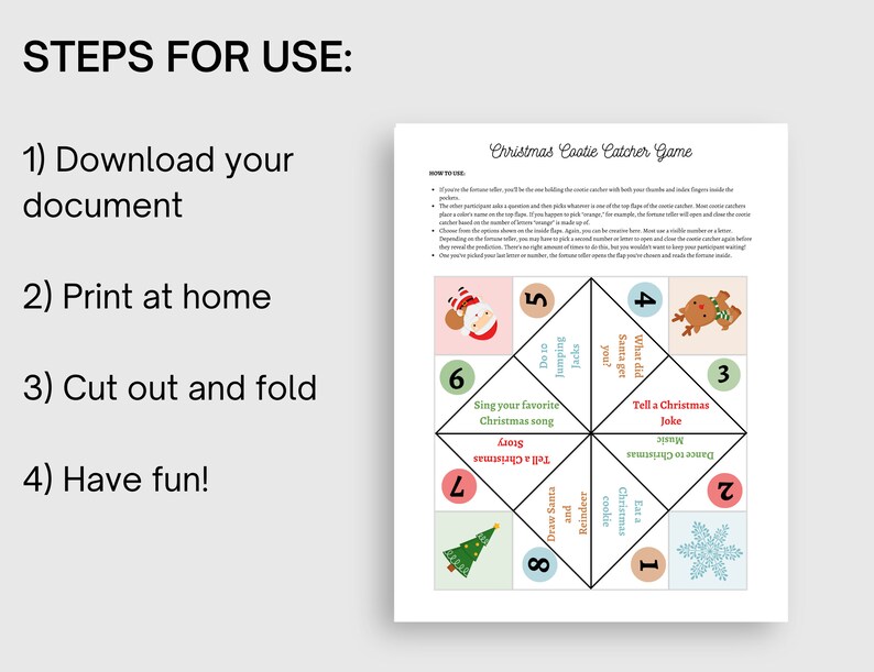 Printable Christmas Cootie Catcher Fortune Teller Activity - Etsy