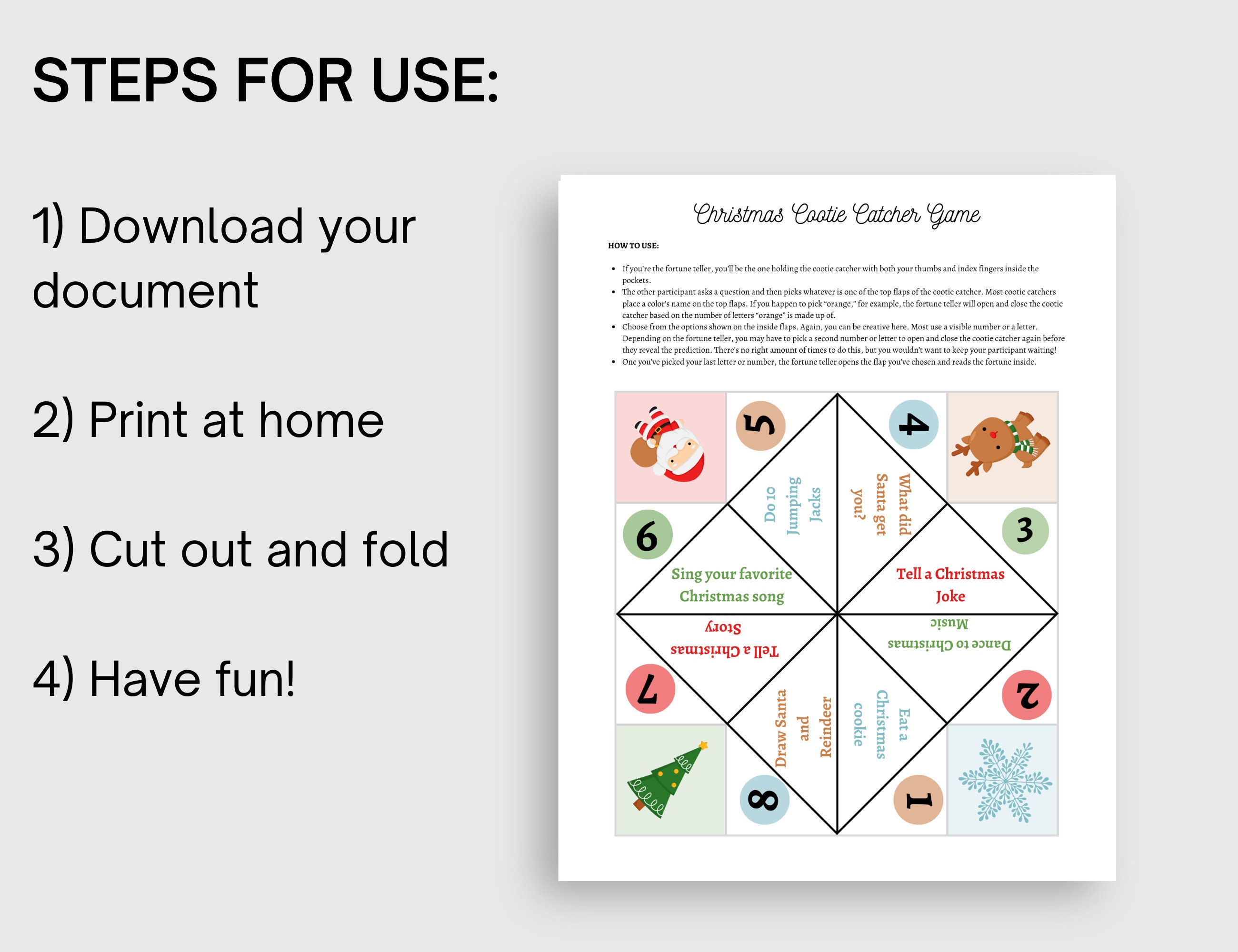 Printable Christmas Cootie Catcher Fortune Teller Activity - Etsy