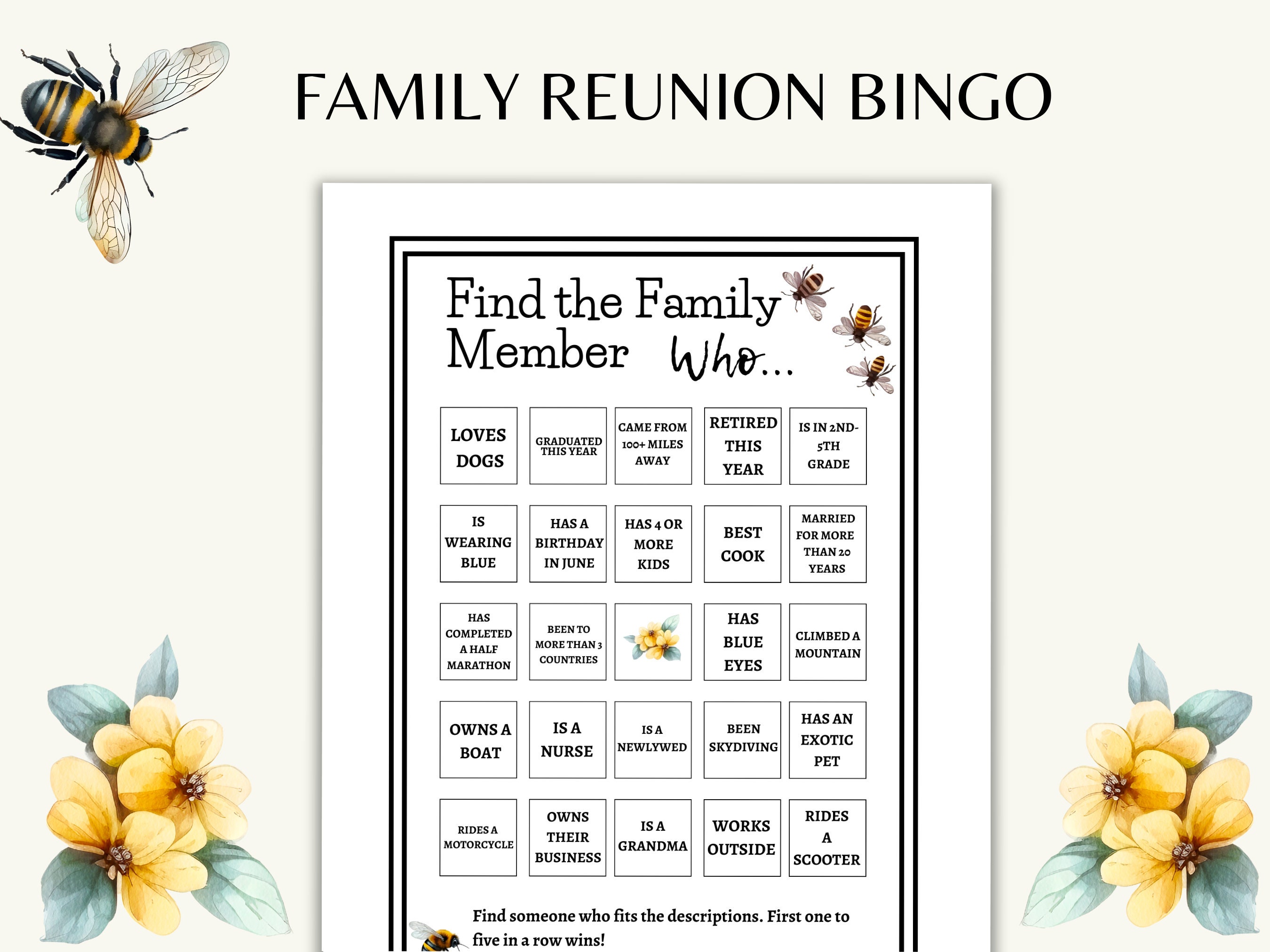 Family Reunion Bingo| Find the Guest Bingo| Find the Family Member Who ...