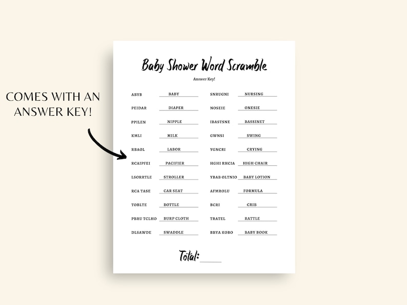 Baby Shower Word Scramble| Printable Baby Word Scramble| Baby Shower ...