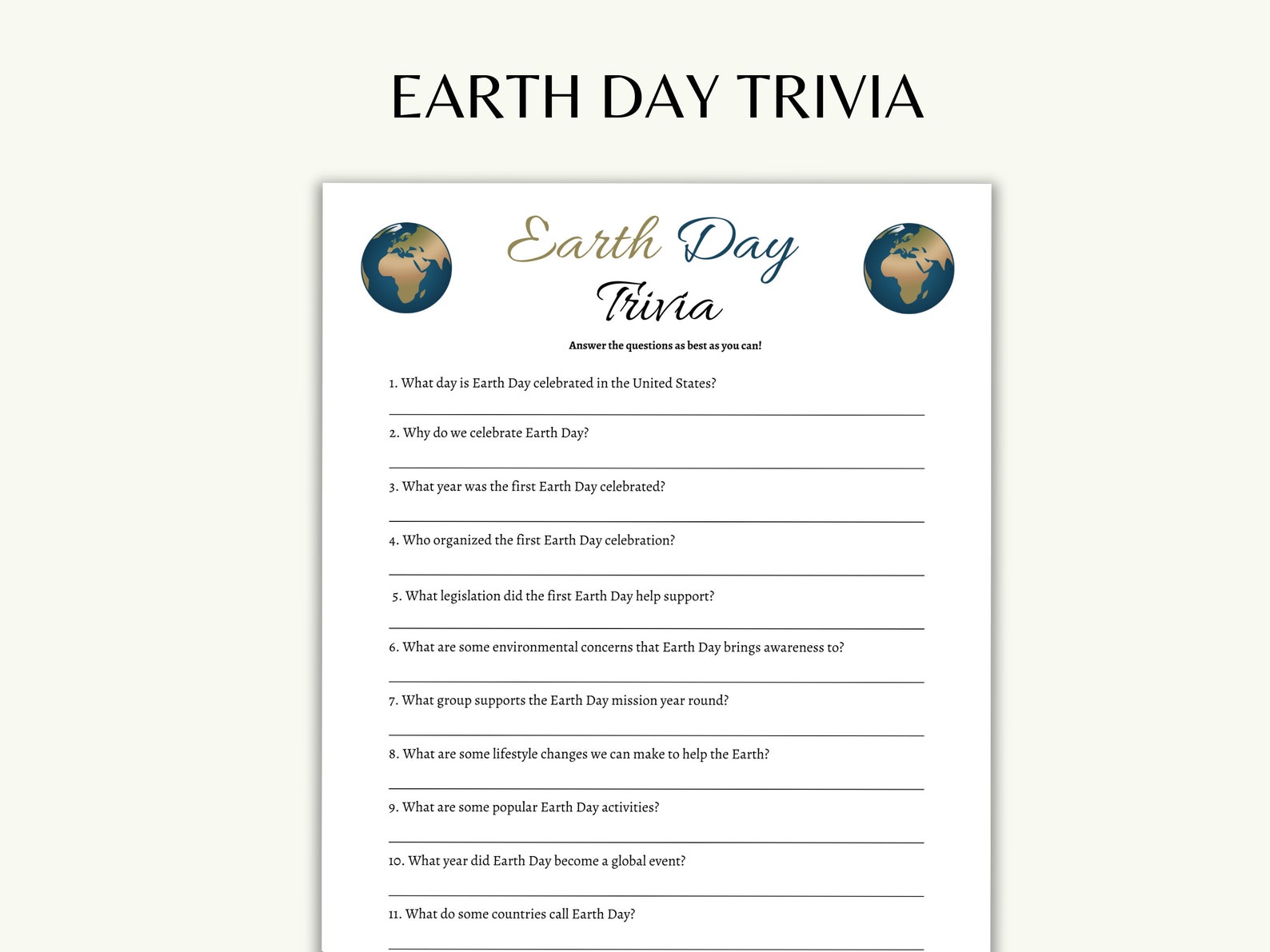 Earth Day Activities| Earth Day Trivia Game| Earth Day Trivia Printable ...