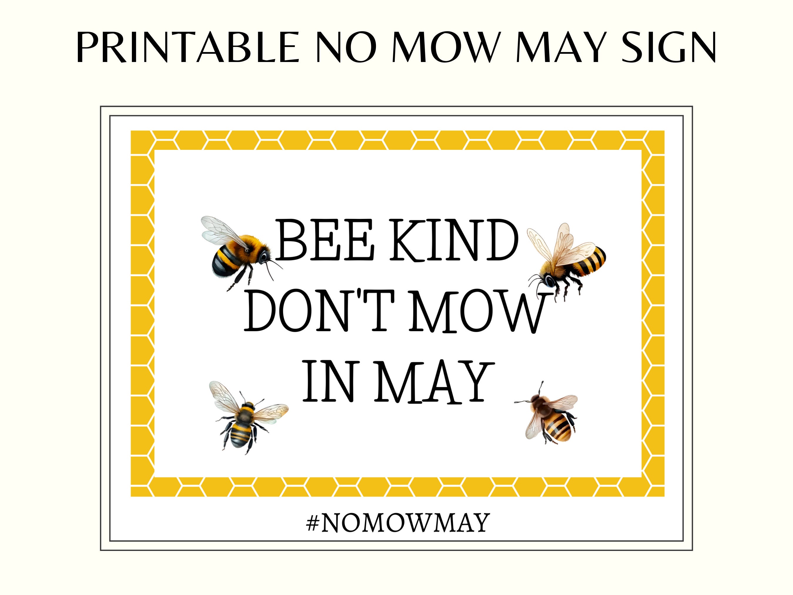 No Mow May Sign| Printable No Mow May Yard Sign| Bee Kind Sign| Save ...