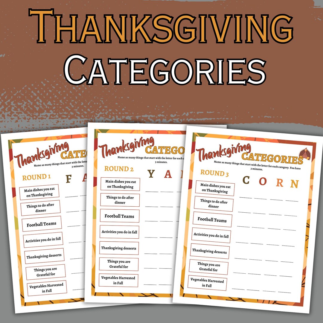 Thanksgiving Game for Adults| Thanksgiving Categories| Thanksgiving ...
