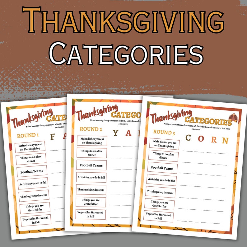 Thanksgiving Game for Adults| Thanksgiving Categories| Thanksgiving ...